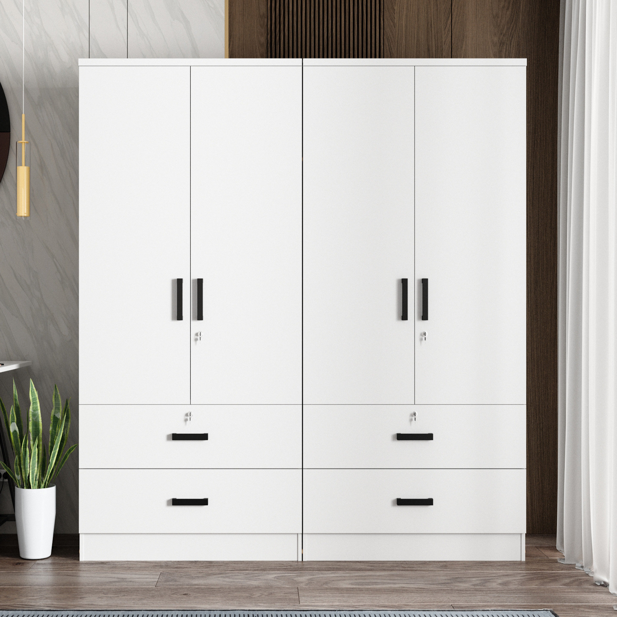 White 4 door wardrobe with drawers store